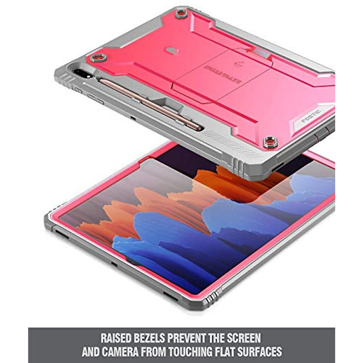 Poetic Revolution Case Designed for Galaxy Tab S7 Plus 2020 / S8 Plus 2022 12.4 inch, Full-Body Heavy Duty Case with S Pen Holder, Support S Pen Wireless Charging,Built-in-Screen Protector, Pink