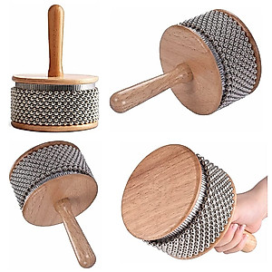 Studio Z 5.1in Wooden Cabasa with Stainless Steel Beaded Chain and Cylinder for Band / Music Latin Percussion Instrument