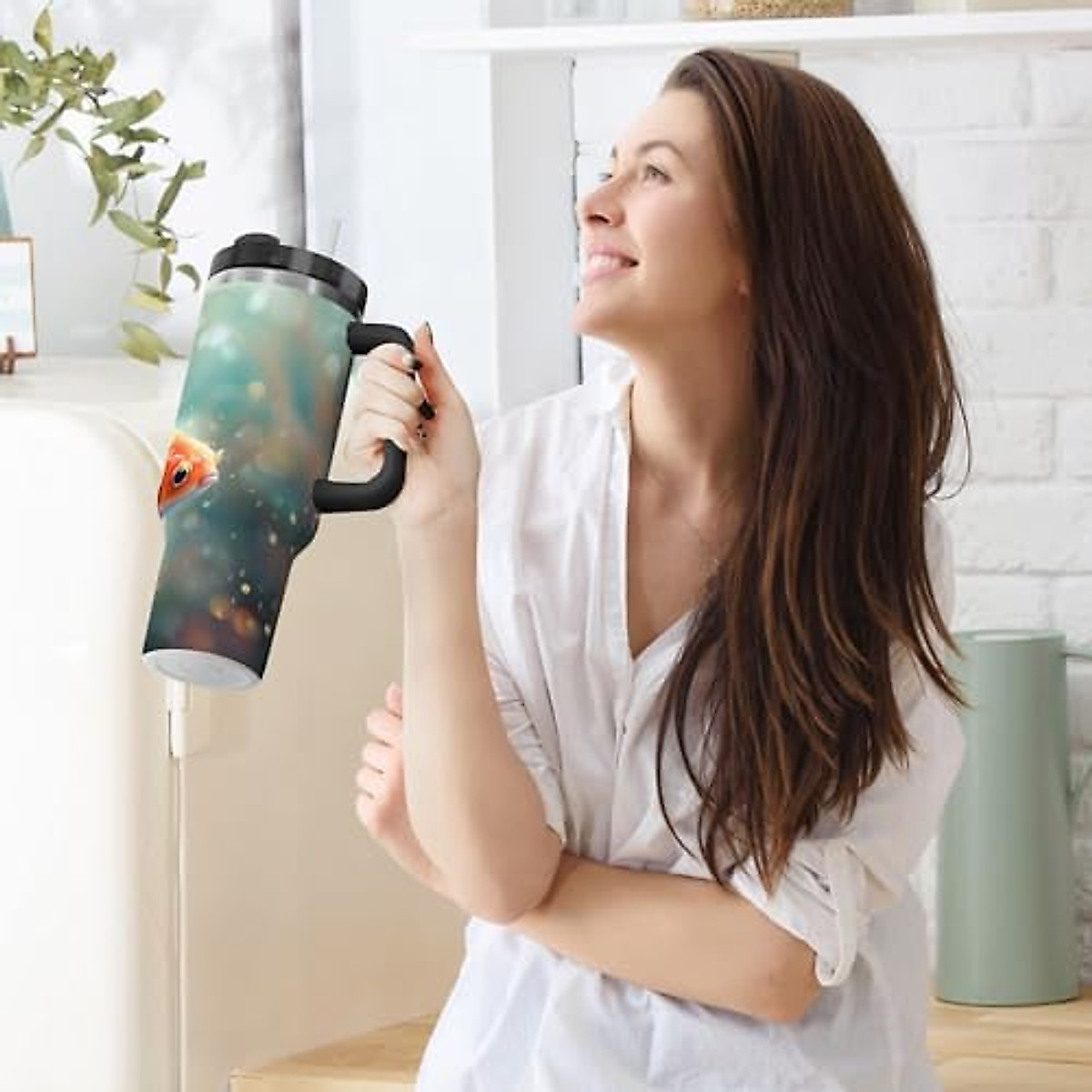 FRCSDIY Beautiful Goldfish Insulated Tumbler with Handle and Straw Lid,40oz Leakproof Stainless Steel Cup BPA-Free Water Bottle