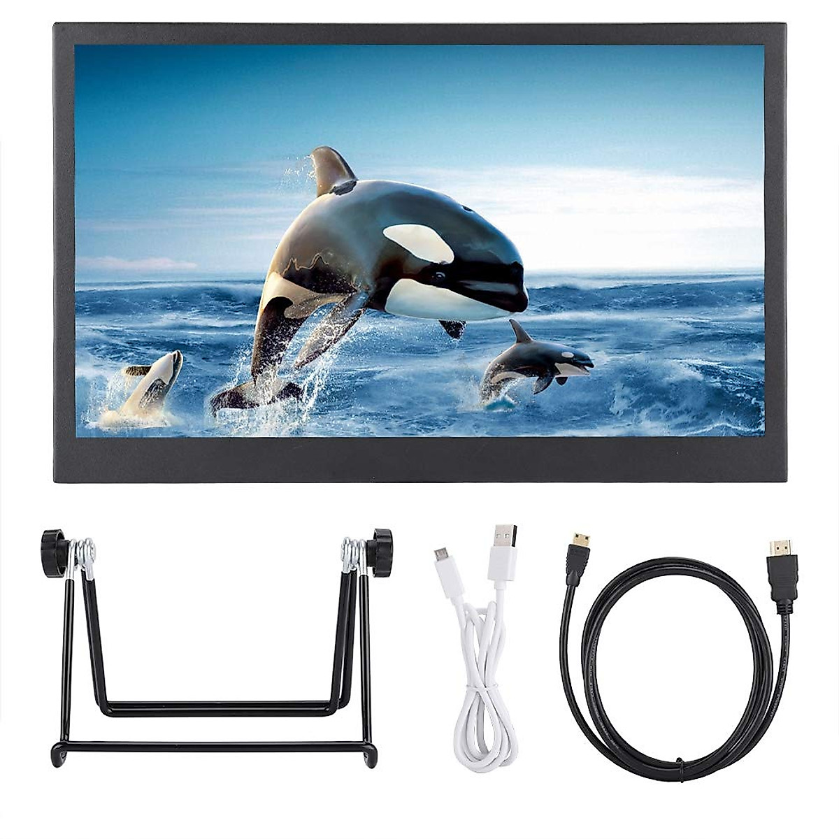 ASHATA Portable Monitor, 13.3 inch 1920x1080 FHD HDR Display with Bracket, Gaming Monitor for PS3 Switch/for 360, Micro and 3.5mm Port, DC 12V or Micro USB 5V Power