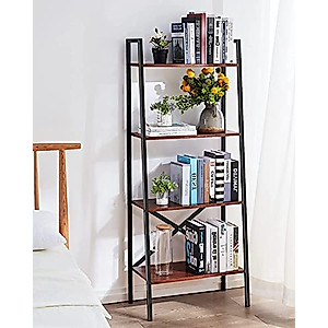 ELEHINSER Ladder Bookshelf, 4-Tier Industrial Ladder Shelf Free Standing Bookcase, Organizer Shelves for Plant Flower, Storage Rack Shelves for Living Room, Bedroom, Kitchen, Bathroom, Rustic Brown
