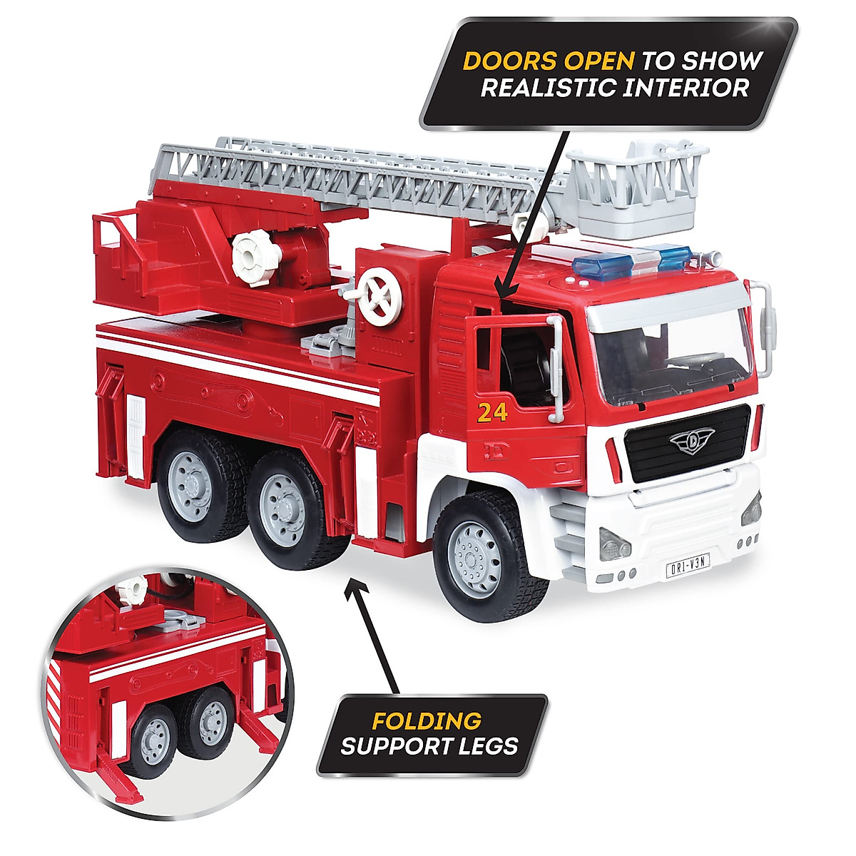 Driven by Battat – Large Toy Fire Truck for Kids – Toy Rescue Vehicle – Red Emergency Toy Truck – Lights & Sounds – 3 Years + – Standard Fire Truck