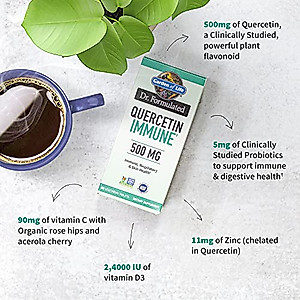 Garden of Life Quercetin Once Daily Immune System Support Supplement with Vitamin C, D & Probiotics – Dr Formulated – Immune Health, Respiratory Health, Skin Health, Gluten Free, Non GMO – 30 Tablets