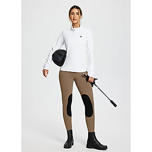 BALEAF Women's Winter Riding Pants Horse Breeches Knee-Patch Fleece Horseback Equestrian Tights Pockets Leggings Brown M
