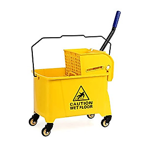 Mop Bucket with Wringer on Wheels, Commercial Mop and Bucket with Wringer Set, Mop Bucket Separate Dirty Water Perfect for School, Offices, Resturants, Restrooms, Yellow( 22 Quarts)