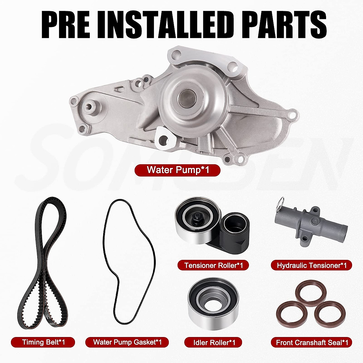 Somusen Timing Belt Kit with Water Pump Compatible with 2003-2018 Honda Accord Crosstour Odyssey Pilot Ridgeline MDX RDX RL TL TSX ZDX Saturn Vue 3.0L 3.5L 3.7L Replaces TKH002 TCKWP329 19200-RDV-J01
