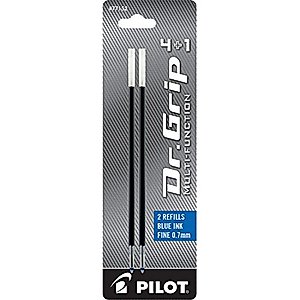 PILOT Dr. Grip 4+1 Multi-Function Ballpoint Ink Refills, Fine Point, Blue Ink, 2-Pack (77152)