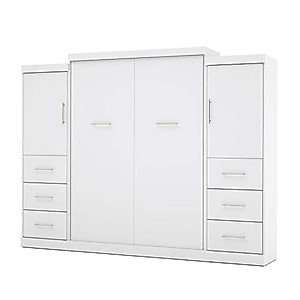 Bestar Nebula Queen Murphy Bed and 2 Storage Units with Drawers (115W) in White