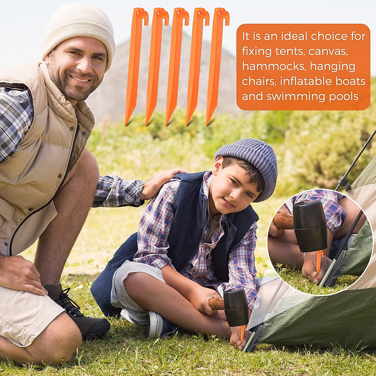 9 Inch Plastic Inflatable Stakes Tent Stakes Replacement Yard Inflatable Accessories for Inflatables Camping Tent Stakes Tent Pegs for Valentine's Day Garden Home Decorations(Orange, 12 Pieces)