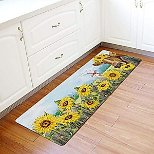 Kitchen Mat, Cow Farm Animal Rustic Sunflower Kitchen Rugs Kitchen Organization, Anti-Fatigue PVC Leather Kitchen Floor Mats Kitchen Runner Rug, Kitchen Decor Standing Desk Mats
