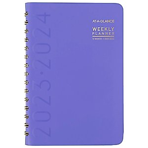 AT-A-GLANCE 2023-2024 Academic Planner, Weekly & Monthly, 5" x 8", Small, Monthly Tabs, Pocket, Flexible Cover, Contemporary, Purple (70101X1824)