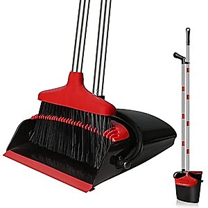 GRAREND Broom and Dustpan Set for Home, Upright 55" Long Handle Broom with Dustpan Combo Set, Lobby Broom Sweeping for House Kitchen Room Office Indoor Floor Cleaning Supplies Housewarming Gift - Red