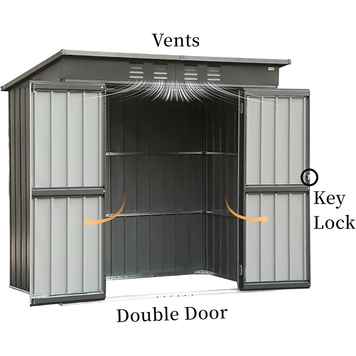 Domi Outdoor Storage Shed 5x3 FT, Metal Tool Sheds Galvanized Steel,Outdoor Tool Shed with Lockable Double Door for Patio,Backyard,Garden,Lawn