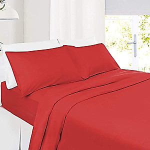 4-Piece BedSheets Set-800 Thread Count-100% Cotton Bedding Set for Queen Size Bed-Long Staple Cotton Soft Sateen Weave, Fits Upto 24'' Deep Pockets Fitted Sheet-Red
