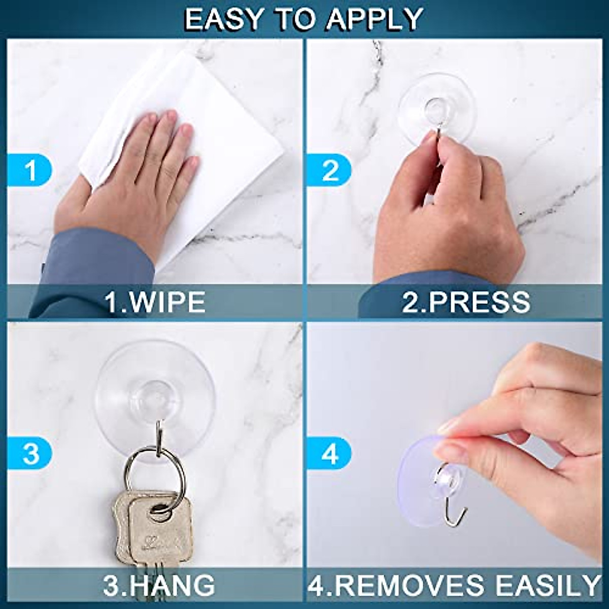 Mudder Suction Cup Hooks Wall Hooks, Home Kitchen Bathroom Wall Window Towel Robe Hangers, Utility Hooks Hangers, Home Hanging Organizer Supplies, Use on Smooth Surface (80 Pieces, 45 mm)