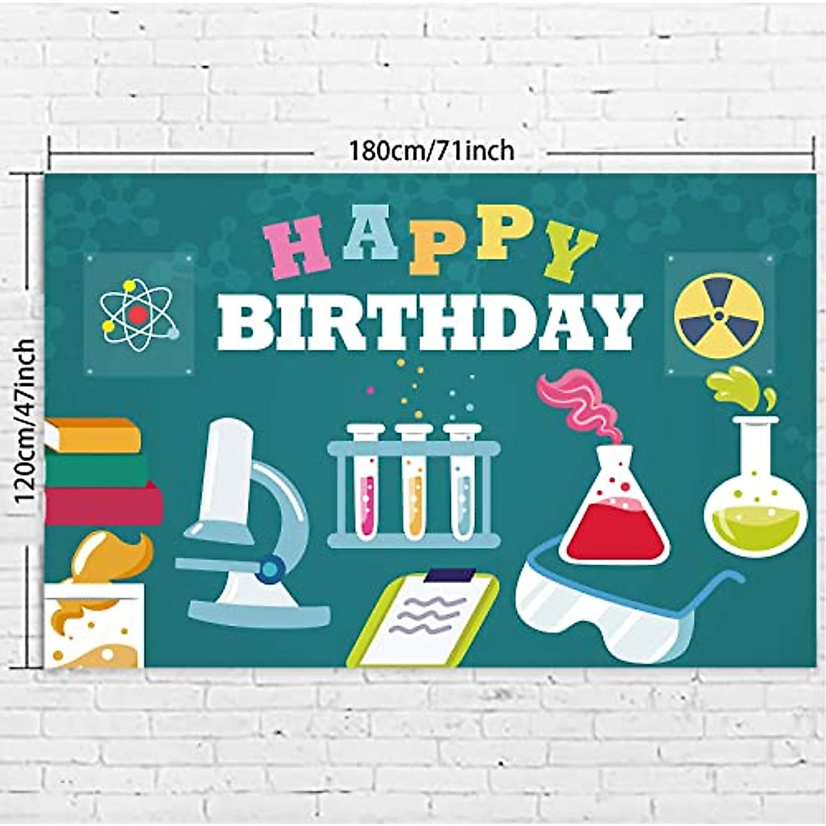 Science Happy Birthday Banner Backdrop Chemistry Theme Decor Decorations for School Science Laboratory Lab Science Classroom Boy Girl Kid Birthday Party Baby Shower Supplies Favors Photo Booth Props