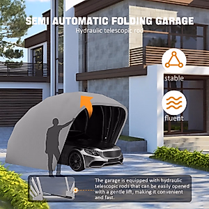 Generic Stainless Steel Grey Carport, Foldable Retractable Car Awning, Semi-Automatic Durable Shelter, Mobile Folding Garage, Gray