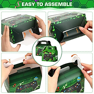 24 Pcs Glow in the Dark Video Game Party Boxes Neon Light up Game Theme Party Supplies Favors Candy Goodies Boxes with Handle for Kids Birthday Party Christmas Decor Baby Shower Treat Boxes(Green)