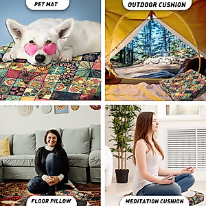 Mandala Meditation Cushion, Boho Meditation Mat, Meditation Pillows for Sitting on Floor, Cushions for Sitting in Home and Outdoor, Square Floor Pillows Cushion Seating for Yoga 22'' X 22''