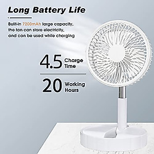 Portable Standing Fan with Remote Control, 8" Foldable Desk Fan, 7200mah Quiet Fan Table Fan, USB Floor Fan, 4 Speed Settings Telescopic Pedestal Fans for Personal Bedroom Office Fishing Camping