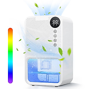 Dehumidifiers for Home with Digital Humidity Display, 37oz Basement Dehumidifier with 7 Colors LED, Auto Shut-Off, Timer & Laundry Dry, Small Dehumidifier for Bedroom, Bathroom, Basement, RV, Office