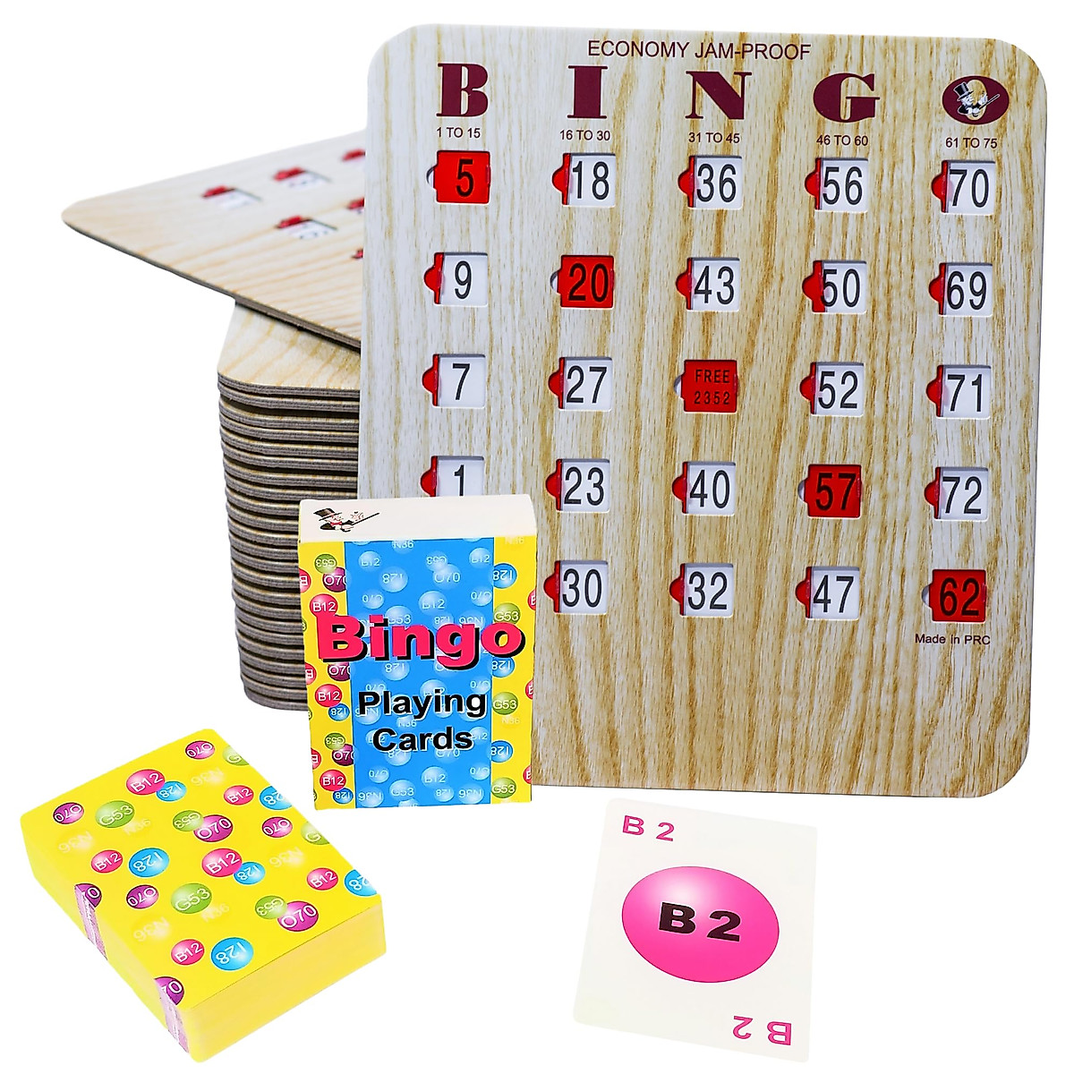 MR CHIPS Jam-Proof Bingo Cards with Sliding Windows 50 Pack Plus Deck of Calling Card