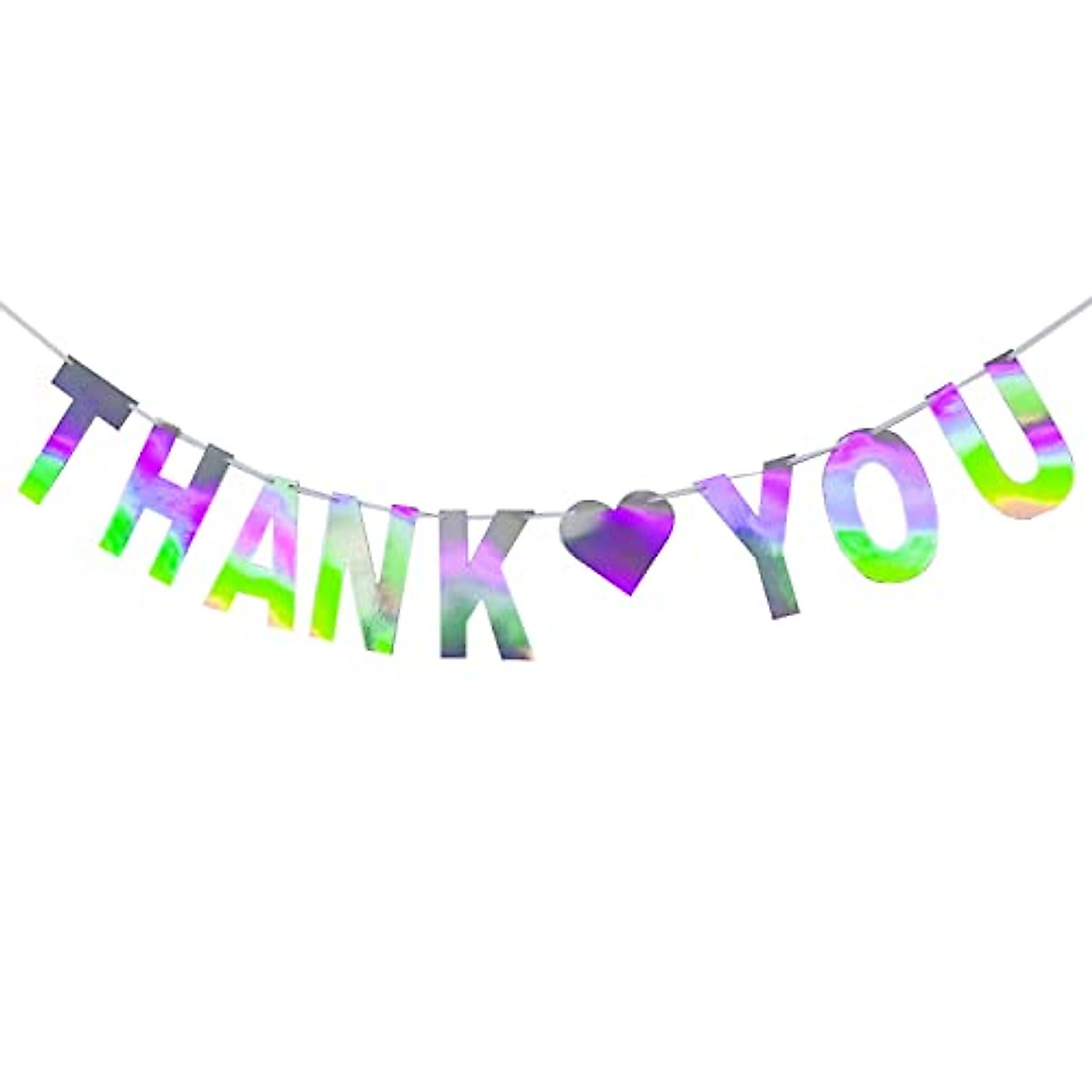 Blukey Holographic Thank You Banner Hanging Bunting String Flag Iridescent White Thanksgiving Banners and Signs