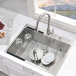 Wesliv 31 Inch Drop In Kitchen Sink,Wesliv 31x20x10 Topmount Sink 16 Gauge Stainless Steel Single Bowl Kitchen Sink 10 Inch Deep Handmade Kitchen Sink with Bottom Grid