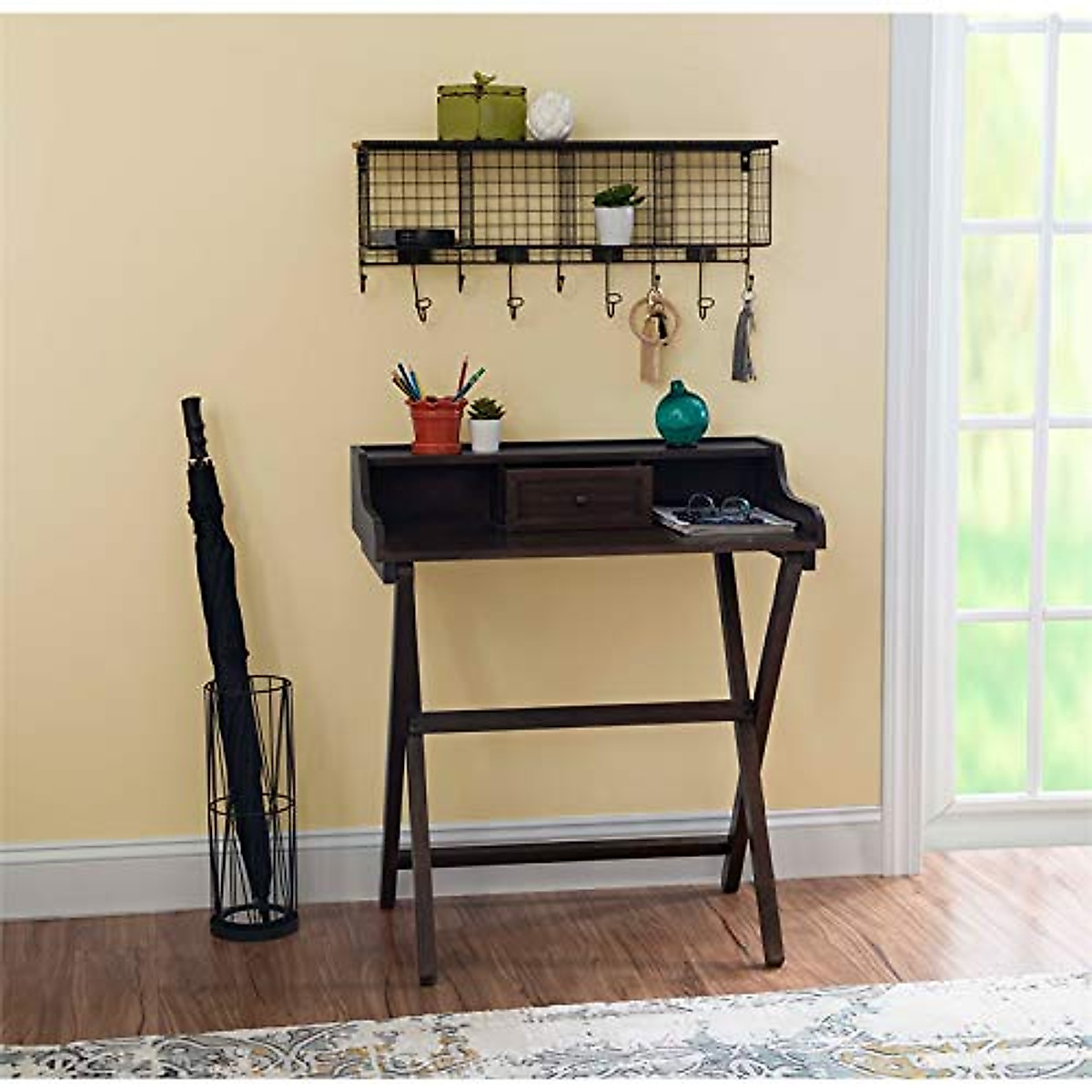 Linon Cade Wood Folding Desk in Antique Walnut Brown