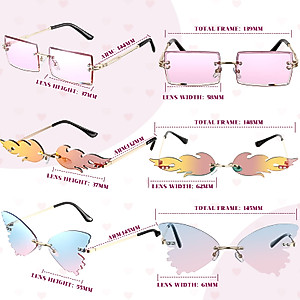 Juinte 8Pcs Irregular Sunglasses Set Heart Sunglasses Flame Cloud Butterfly Star Rimless Sunglasses Party Favors (Vibrant Style)