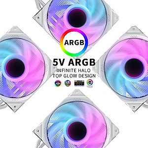 upHere CPU Air Cooler,5 Heat Pipes,Anodized Aluminum Fins,120mm PWM High-Performance Fan,Infinity Mirror with 5V Addressable RGB Lights Sync,AMD AM4 Ryzen/Intel,White Edition,C2T5-ARGB