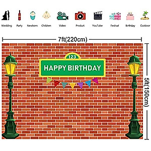 7x5ft Red Brick Wall Street Backdrop Cartoon Photography Backdrops Happy Birthday Party Background Party Decors Decorations Baby Shower Table Banner Background