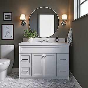 ARIEL 49" White Bathroom Vanity with 1.5" Edge Pure White Quartz Countertop & Splash, Rectangular Sink, 2 Soft Closing Doors, 4 Full Extension Dovetail Drawers, Built in Toe Kick, Brushed Nickel