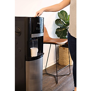 Primo Bottom-Loading Self-Sanitizing Water Dispenser - 2 Temp (Hot-Cold) Water Cooler Water Dispenser for 5 Gallon Bottle w/Child Safety Lock, Black and Stainless Steel