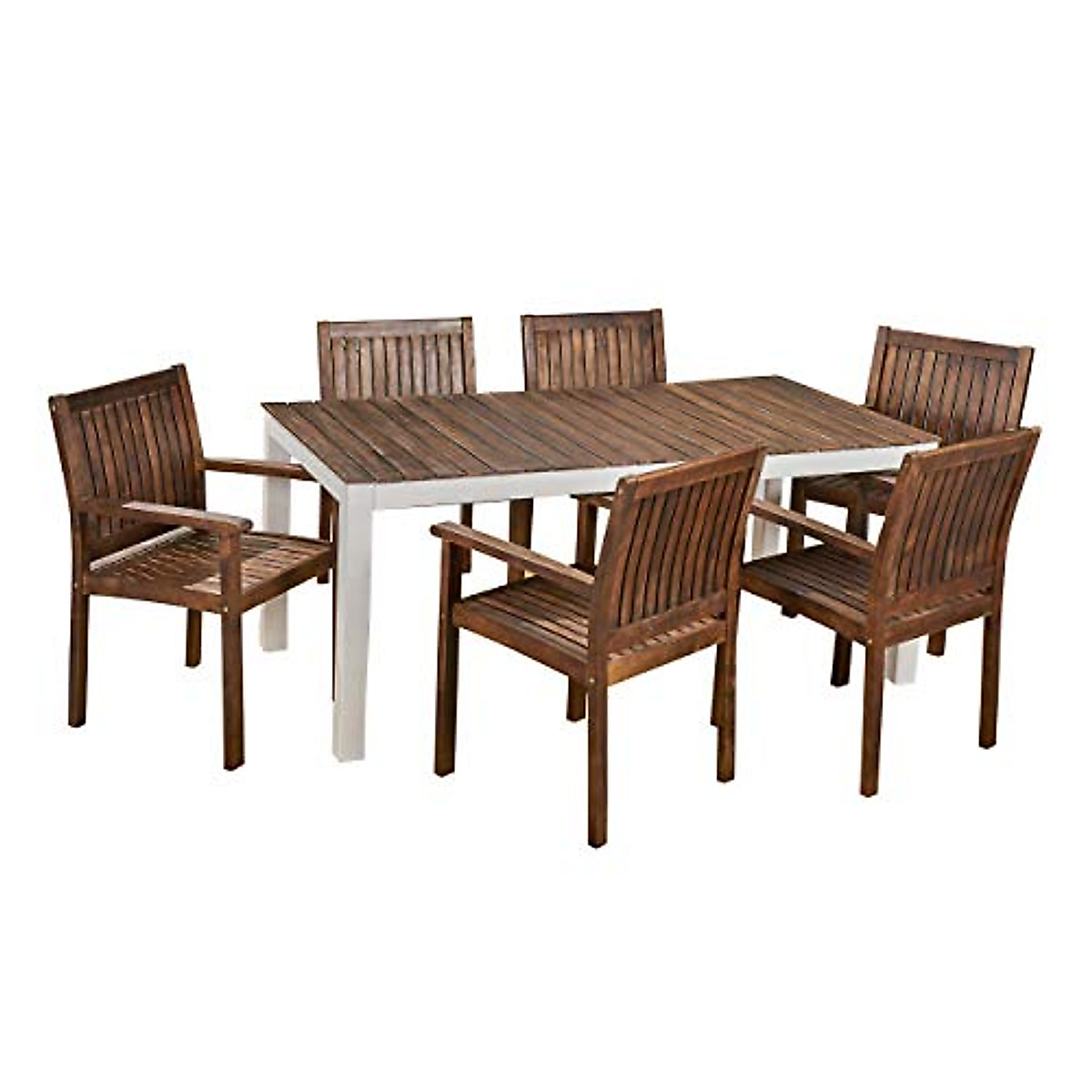 Christopher Knight Home Noe Outdoor 7-Piece Acacia Wood Dining Set, Dark Brown and White