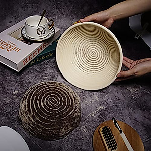 Banneton Bread Proofing Basket set, for Sourdough Bread Baking, Brotform Dough Rising Bowl, 9inch Round Rattan Basket with Baking Tools Kit, Cloth Liner, Scoring Lame, Scraper, Brush, Gifts for Bakers