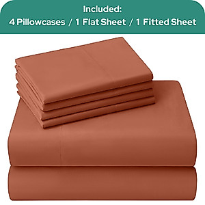 HOMEIDEAS Full Size Terracotta Bed Sheets - 6 Piece Set (Burnt Orange) - Extra Soft Brushed Microfiber 1800 Bedding Rust Sheets, Deep Pocket, Wrinkle & Fade Free