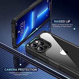 TENDLIN Compatible with iPhone 13 Pro Max Case with Screen Protector and Camera Lens Protector, Military Grade Drop Protection Crystal Clear Hard Back Soft Bumper Protective Case - Black