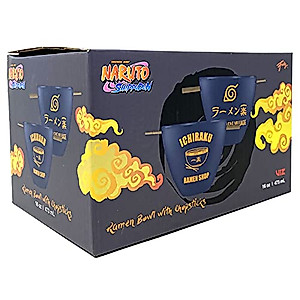 JUST FUNKY Naruto Ramen Bowl with Chopsticks 16 Ounce Anime Ramen Bowl Anime - Ichiraku Ramen and Hidden Leaf Village Ramen Bowl Ceramic Ramen Bowl