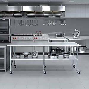 AmGood 30" x 96" Stainless Steel Work Table with Casters | Heavy Duty Metal Utility Table On Wheels | Kitchen Island Cart