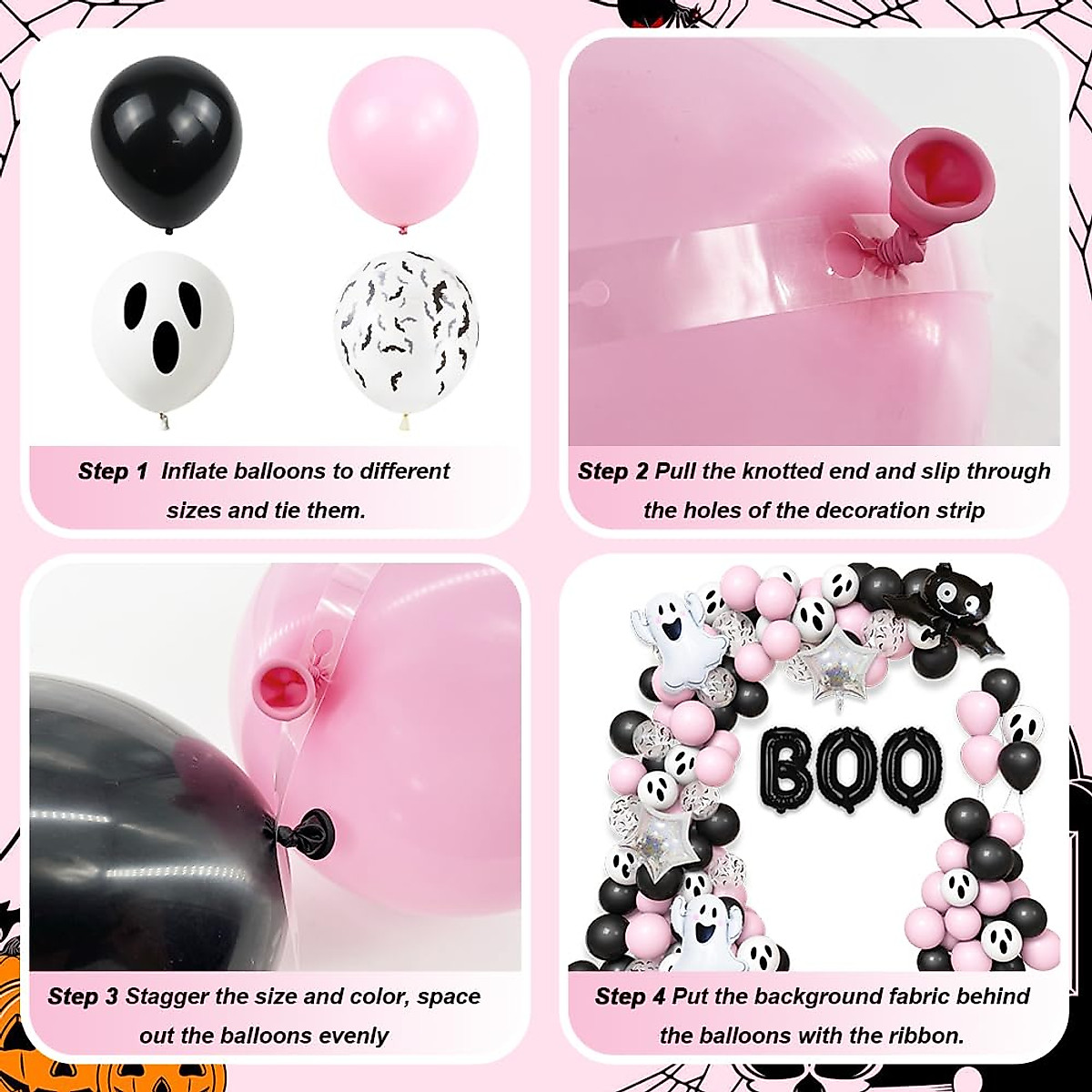 AIBIIN 112pcs Pink Black Halloween Baby Shower Decorations Halloween Little Boo Party Kit With Boo Party Tablecloth Halloween Cute Ghost Boo Balloon Garland Kit Baby Shower Birthday Party