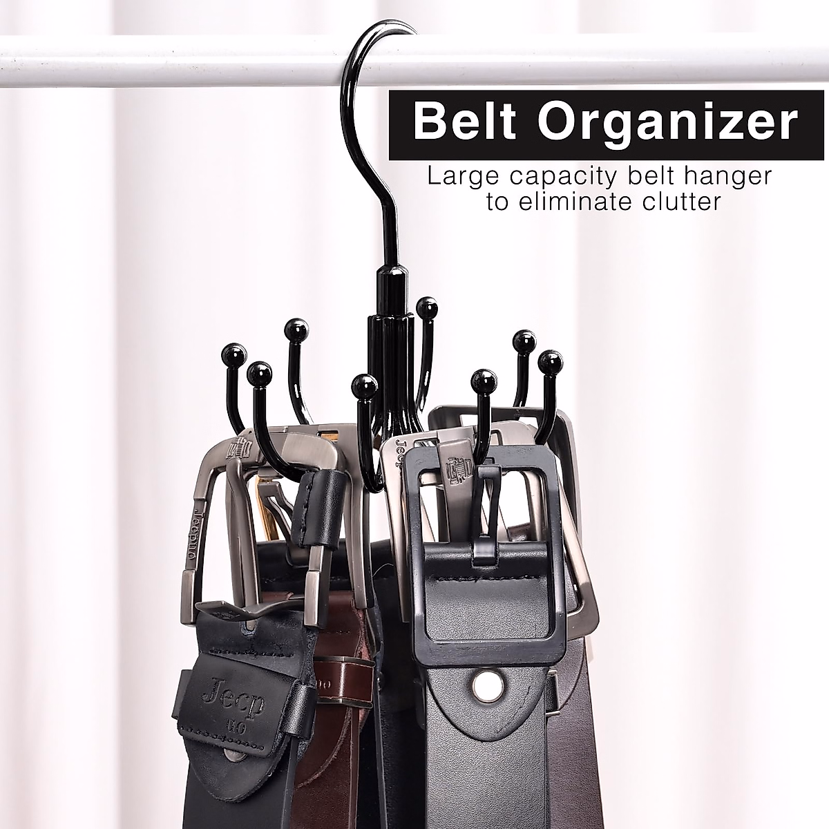 Lunies Belt Hanger for Closet 2-Pack, Tie and Belt Organizer for Closet, Metal Tie Rack, Bra Hanger Organizer, Hanging Belt Holder Storage for Closet, Scarf, Bra, Purse, Hat (Black)