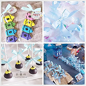 100 Pieces 3 inch Satin Ribbon Twist Tie Bows, Blue Pretied Bows with Twist Ties, Twist Bows Treats Bags, Bow Ties for Treats, Cake Pops, Baby Shower, Crafts, Gift Wrapping Favors, Cookies by GUIFIER