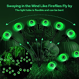 Ruhapu Halloween Decorations Outdoor Solar Scary Eyeball Lights,2PACKS 12/16LED Green Eyeball Swaying Firefly Lights,Waterproof Solar Halloween Path Lights for Yard/Garden/Lawn/Party Decor (Green)