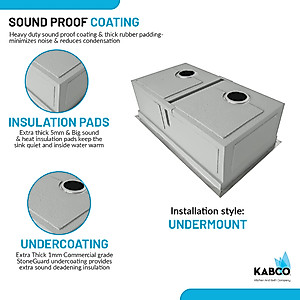 KABCO 32 Inch Workstation Kitchen Sink Stainless Steel Undermount Double Bowl Zero Radius Sound and Heatproof Ledge Design Sink 32" X 19" X 10"