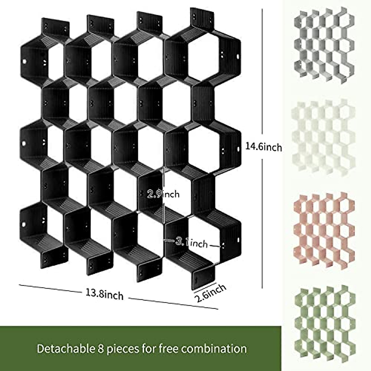 Kocuos Honeycomb Separator Adjustable Drawer Organizer Divider for Underwear Belt-Scarf Socks Organizer (Black)