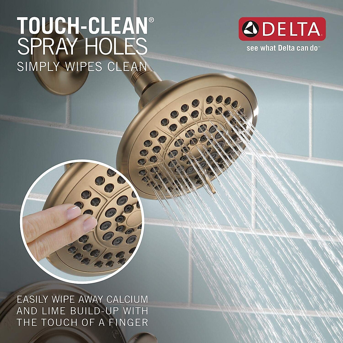 Delta Faucet Linden 14 Series Single-Function Tub and Shower Trim Kit with 5-Spray Touch-Clean Shower Head, Champagne Bronze T14494-CZ (Valve Not Included), Without Rough