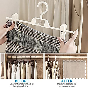 HANABASS 10Pcs Adjustable Clothes Hangers with Clips, Plastic Skirt Hangers, Stackable Pants Hangers, Adjustable Clip Pants Hanger for Kids or Adults Garments