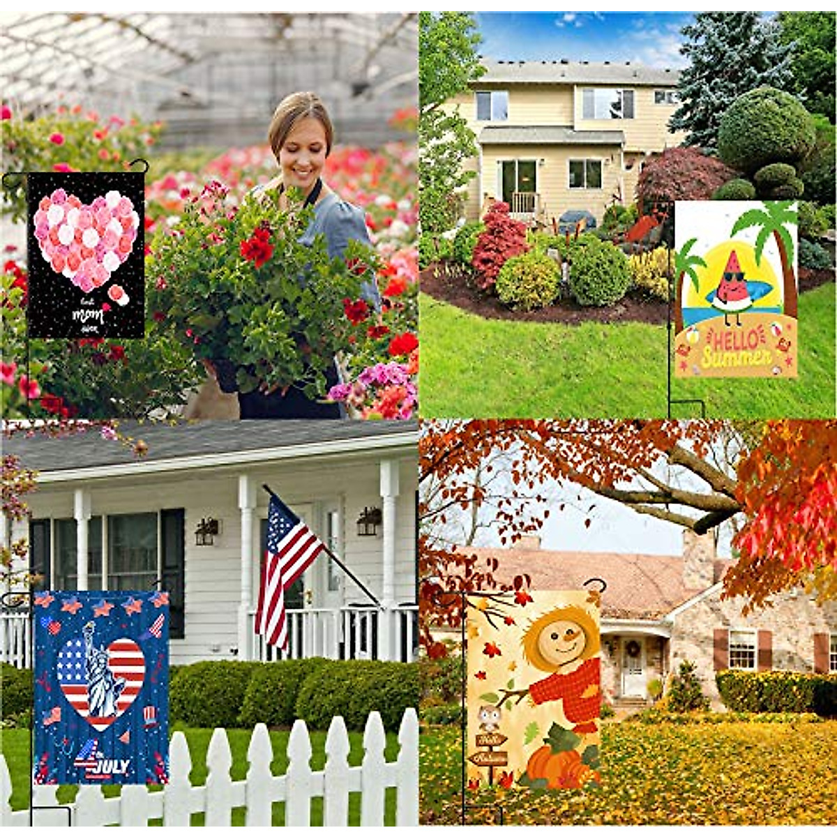 Seasonal Garden Flags Set of 12 Double Sided Burlap 12.5 x 18 Inch House Flags,Small Garden Flags for Outside,Easter Spring Summer Garden Flags,Seasonal Flags for Outdoor Decorations Flags