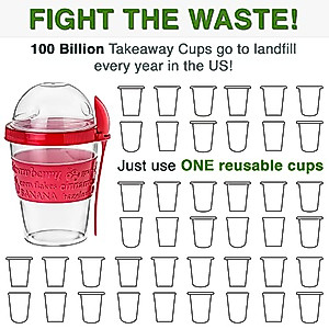 Crystalia Yogurt Parfait Cups with Lids, Breakfast On the Go Plastic Bowls with Topping Cereal Oatmeal or Fruit Container, Snack Cup and Spoon for Lunch Box, Portable & Reusable, 2PCs (Red and Cream)